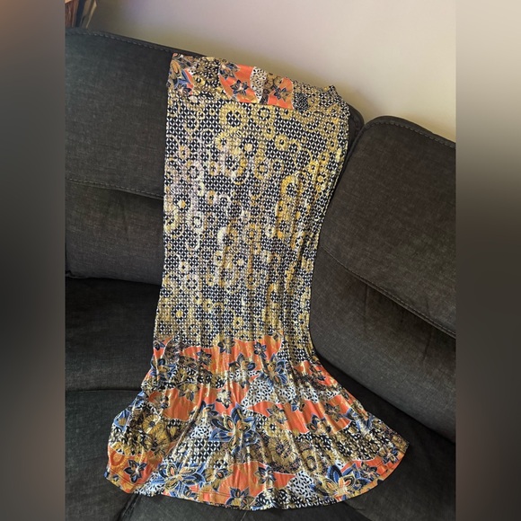 VENUS | Skirts | Venus Maxi Skirt In Orange And Blue With Pleated ...